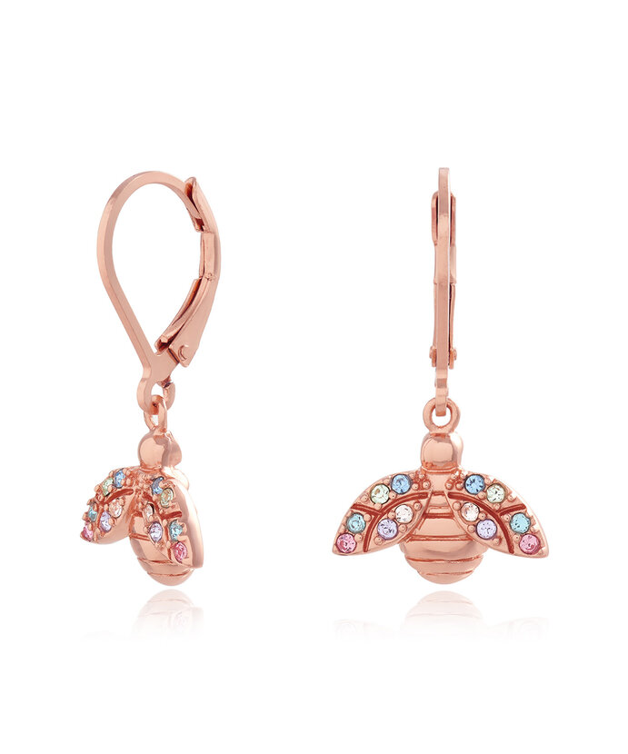 Rainbow Bee Rose Gold Bee Lever Back Hoops | Olivia Burton London