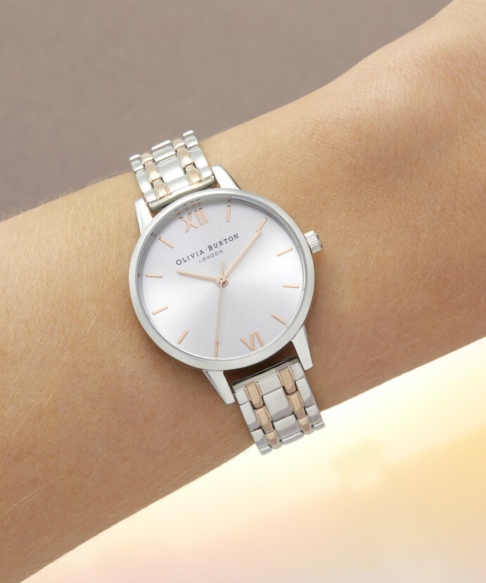The England 30mm Silver & Carnation Gold Bracelet Watch | Olivia Burton ...