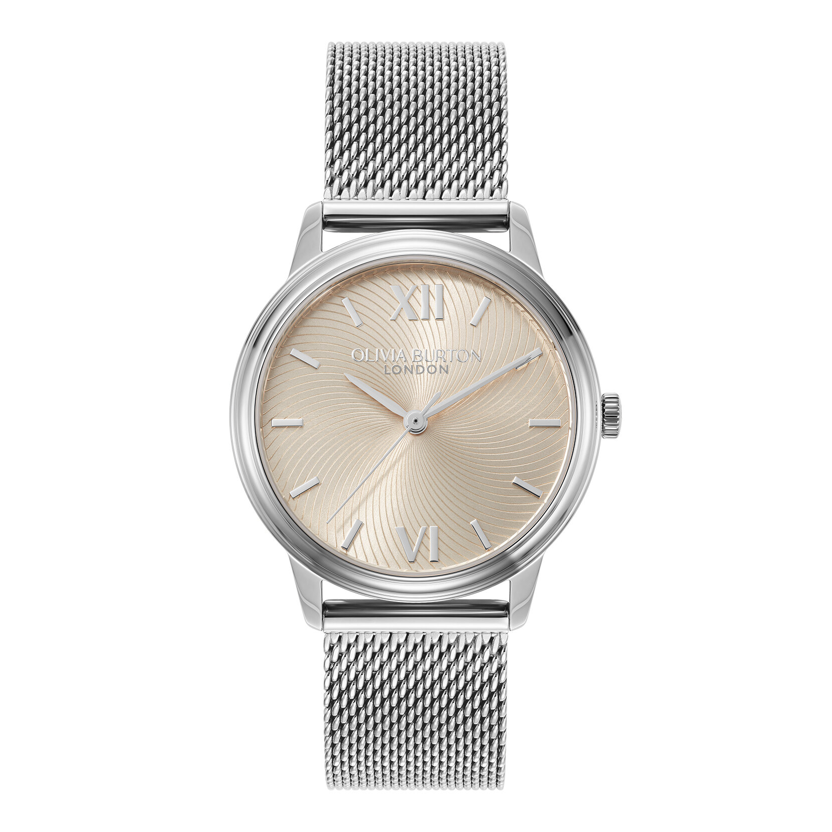 Classic 32mm Swirl Trench Coat & Silver Mesh Watch | Olivia Burton London