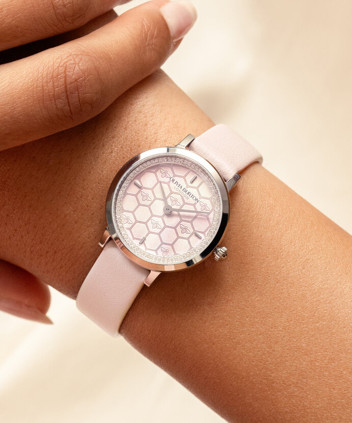 Signature 28mm Honeycomb Ultra Slim Silver & Primrose Leather Strap ...