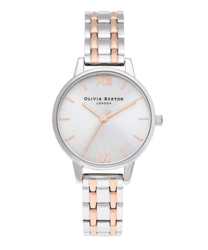 The England 30mm Silver & Carnation Gold Bracelet Watch | Olivia Burton ...