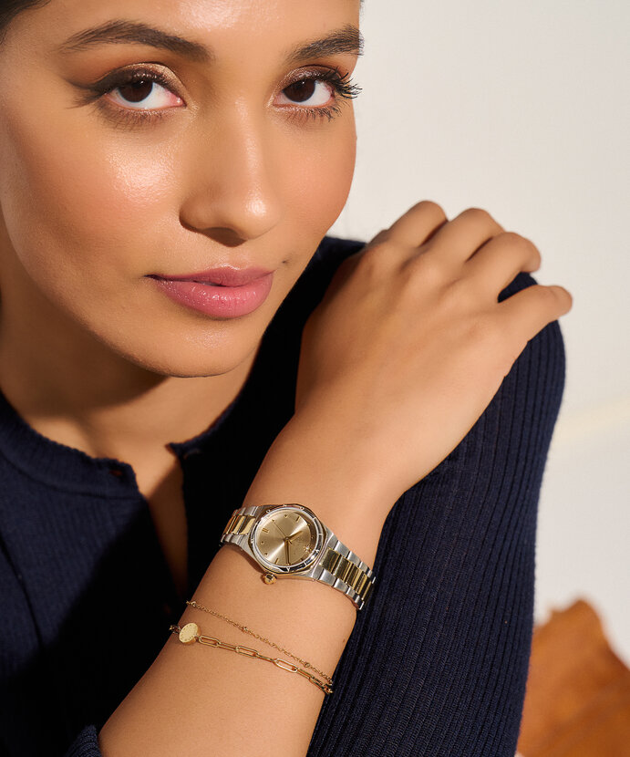 Sports Luxe 28mm Mini Hexa Neo Gold & Two Tone Bracelet Watch | Olivia ...