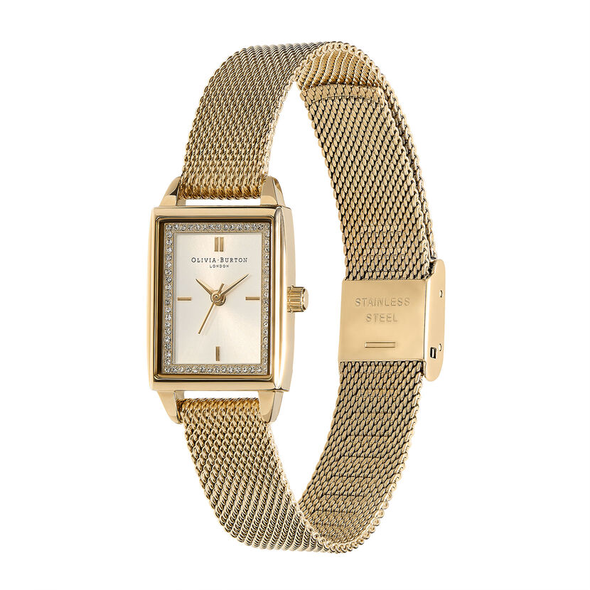Townhouse 21mm Rectangle White & Gold Mesh Watch | Olivia Burton London